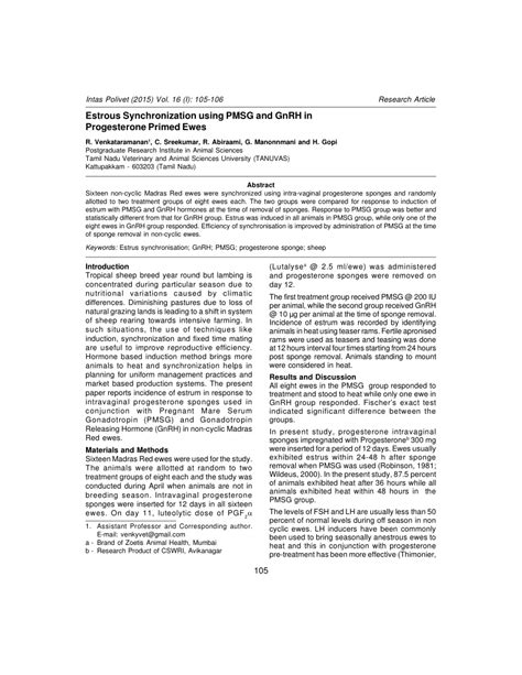 Pdf Estrous Synchronization Using Pmsg And Gnrh In Progesterone