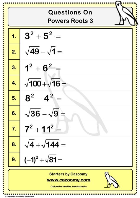 Powers And Roots Starter Math Examples Worksheets Math Curriculum