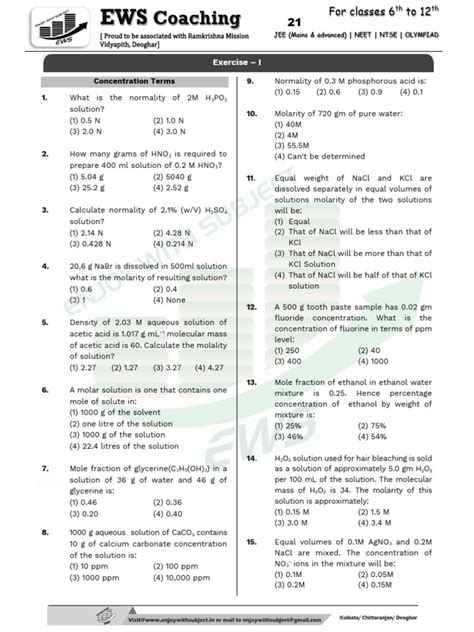 Solution Module Exercise Question Pdf Concentration Solubility