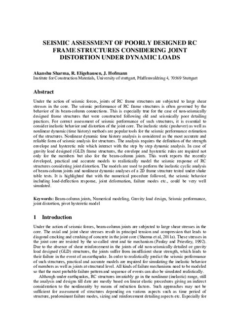 Seismic Assessment Of Poorly Designed Rc Frame Structures Considering Joint Distortion Under