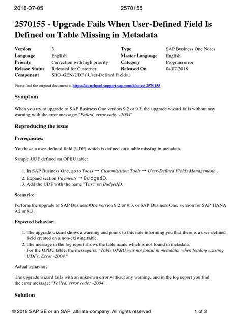 Upgrade Fails When User Defined Field Is Defined On Table Pdf Computer Programming