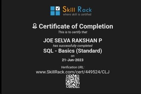 Joe Selva Rakshan On Linkedin I Have Completed My Certification On Sql