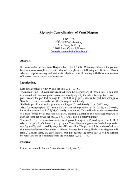 Pdf Algebraic Generalization Of Venn Diagram
