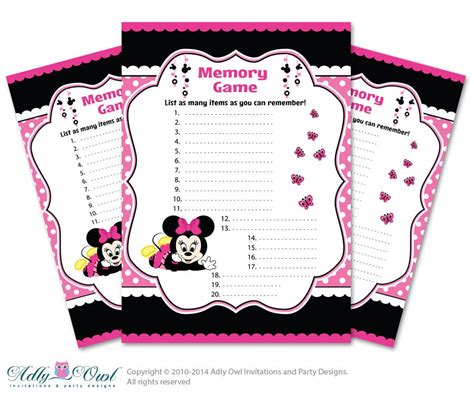 Girl Minnie Mouse Memory Game For Baby Shower Printable Card