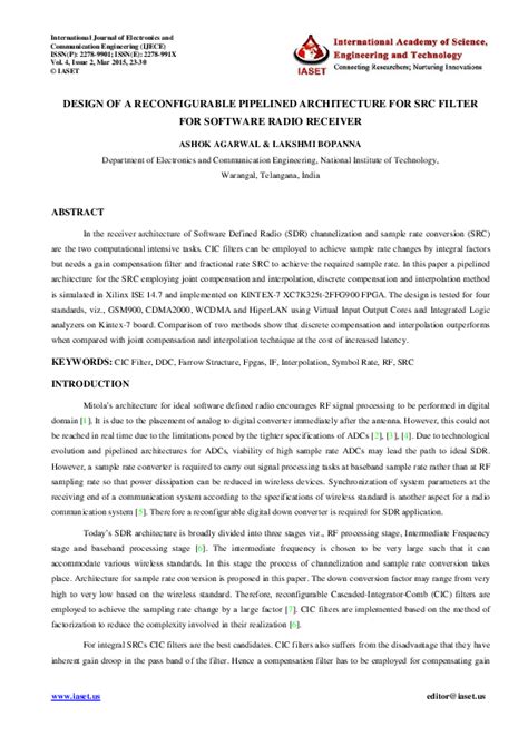 Pdf Design Of A Reconfigurable Pipelined Architecture For Src Filter For Software Radio Receiver