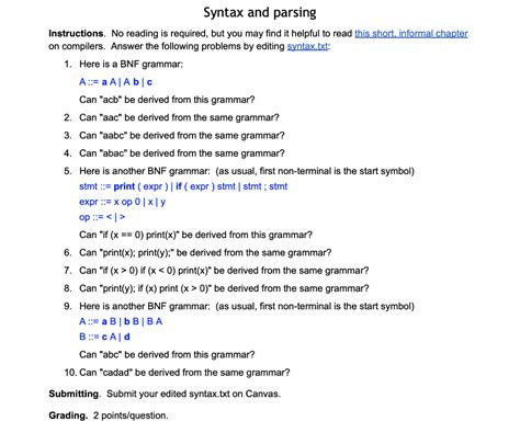 Solved Syntax And Parsing Instructions No Reading Is