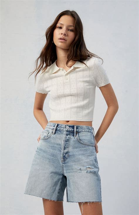 Pacsun Light Indigo Ripped Denim Dad Jorts Pacsun