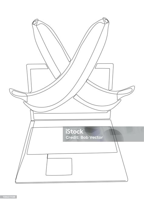 One Continuous Line Of Laptop With Banana Thin Line Illustration Vector Concept Contour Drawing