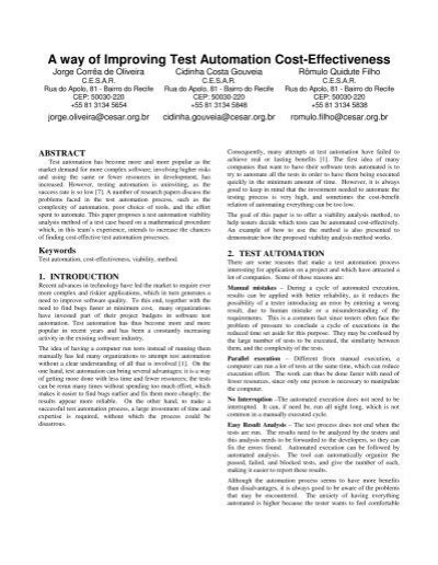 A Way Of Improving Test Automation Cost Effectiveness Gotest