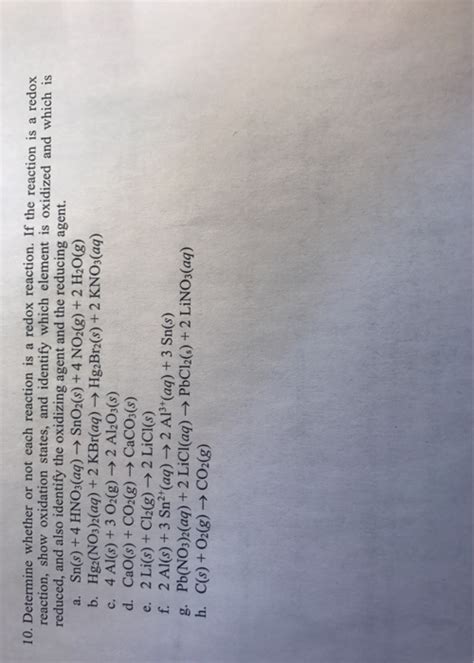 Solved 10 Determine Whether Or Not Each Reaction Is A Redox
