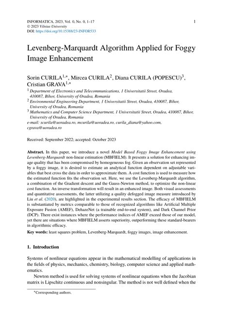 Pdf Levenberg Marquardt Algorithm Applied For Foggy Image Enhancement