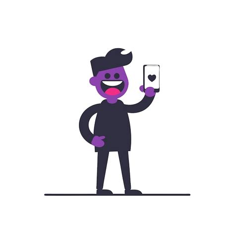 Engaging UI Elements Cartoon Character Viewing Posts Mobile Phone