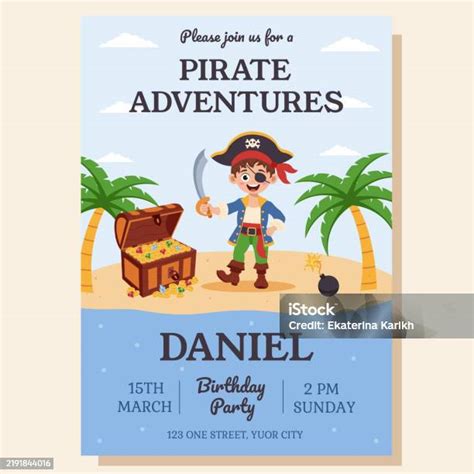 해적 초대장 해적 요소가 있는 생일 파티 초대장 인사말 카드 엽서 포스터 가공의 인물에 대한 스톡 벡터 아트 및 기타 이미지 가공의 인물 개체 그룹 검 Istock