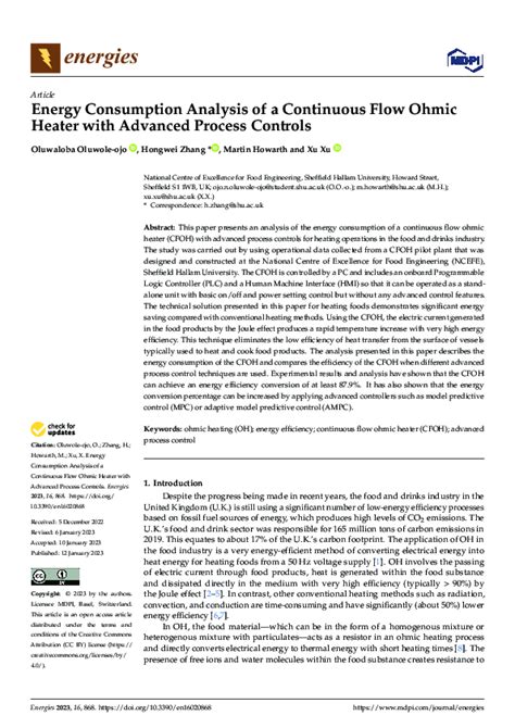 Pdf Energy Consumption Analysis Of A Continuous Flow Ohmic Heater With Advanced Process