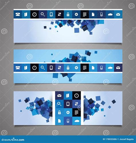 Web Design Elements Blue Abstract Header Designs With Tiles Stock Vector Illustration Of