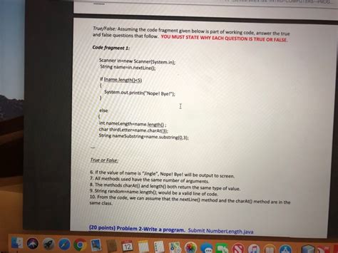 Solved Truefalse Assuming The Code Fragment Given Below Is