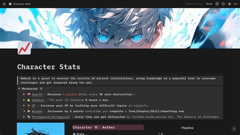 Gameified Notion Template Character Stats Wanted To Make This For So Long Finally