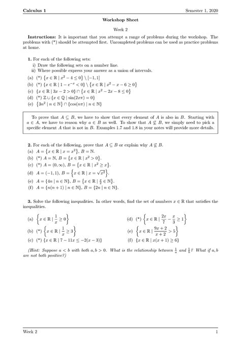 Week 2 Workshop Calculus 1 Semester 1 2020 Workshop Sheet Week 2 Instructions It Is