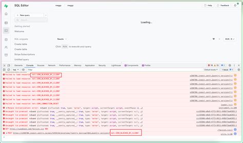 fail to load sql editor report err blocked by the client · issue