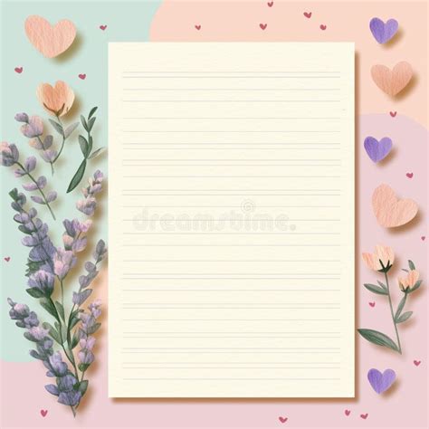 Cute Yellow Writing Template With Floral And Heart Decorations For Creative Projects Stock