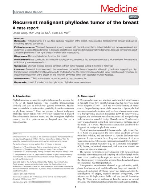 Pdf Recurrent Malignant Phyllodes Tumor Of The Breast A Case Report