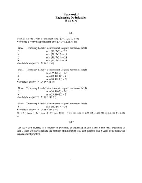 Homework 5 On Engineering Optimization Problems Isye 3133 Docsity