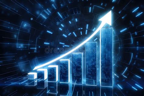 Futuristic Digital Bar Chart With Upward Trending Line And Glowing Blue Lights Symbolizing