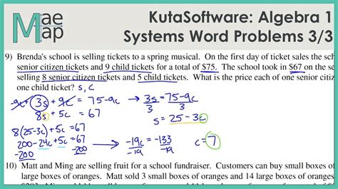 Kutasoftware Algebra 1 Systems Of Equations Word Problems Part 3 Worksheets Library