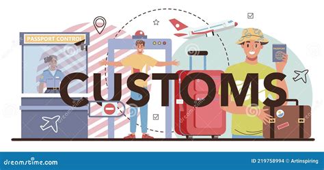 Customs Typographic Header Passport Control At The Airport Stock Vector Illustration Of