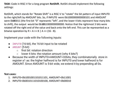 Solved Task Code In Risc V For A Long Program Rotshift