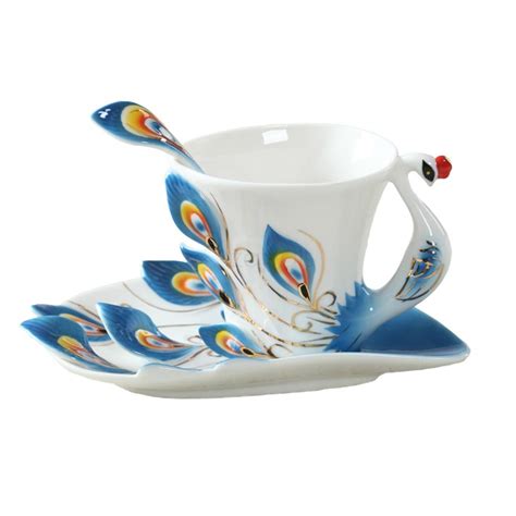 Peacock Ceramic Tea Cup Set And Saucer And Spoon 699 Bargain Ireland