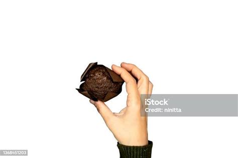흰색 배경에 집에서 만든 초콜릿 머핀을 들고 클로즈업 여자 손에 대한 스톡 사진 및 기타 이미지 손 머핀 브라우니 Istock