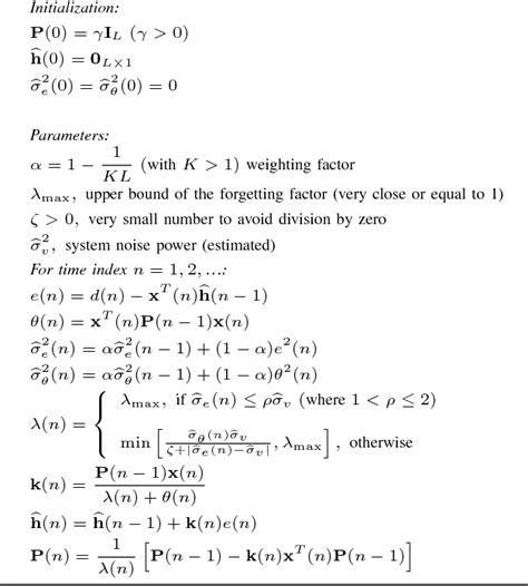 Table I From A Practical Overview Of Recursive Least Squares Algorithms