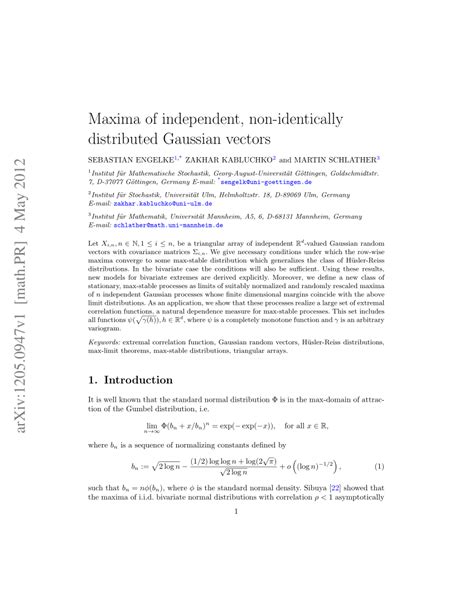 Pdf Maxima Of Independent Non Identically Distributed Gaussian Vectors