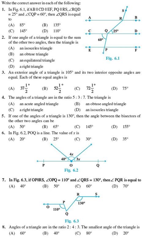 Lines And Angles Worksheet Class 7