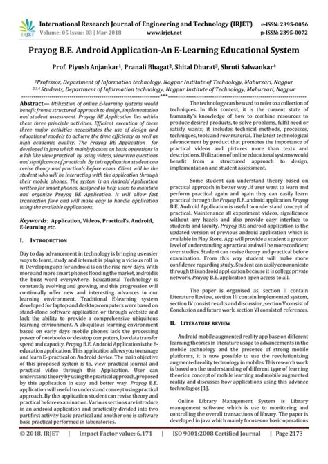 Irjet Prayog B E Android Application An E Learning Educational System