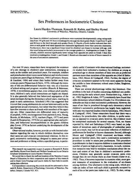 Pdf Sex Differences In Sociometric Choices