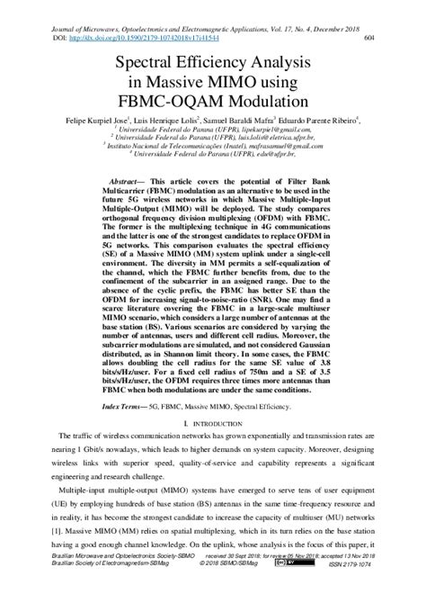 Pdf Spectral Efficiency Analysis In Massive Mimo Using Fbmc Oqam Modulation