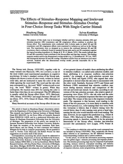 Pdf The Effects Of Stimulus Response Mapping And Irrelevant Stimulus