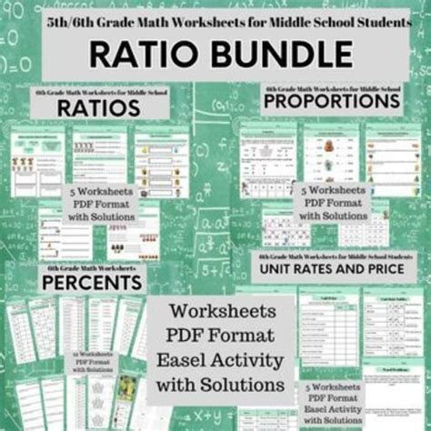 Ratios Math Bundle 5th6th Grade Middle School Math Worksheets