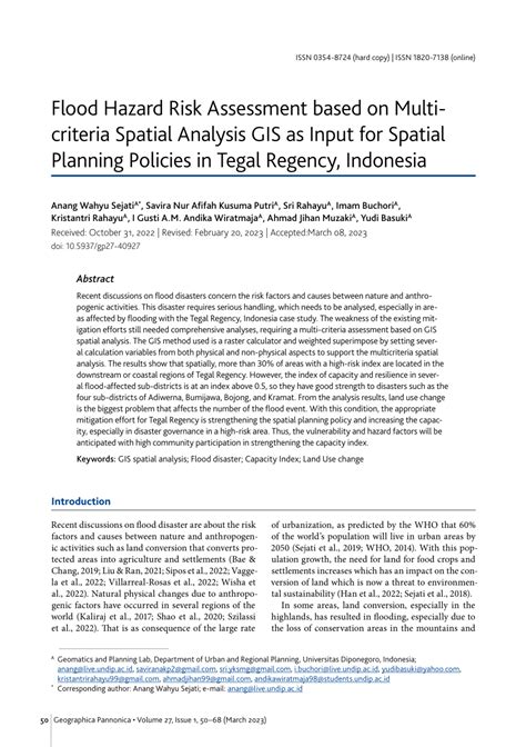 PDF Flood Hazard Risk Assessment Based On Multi Criteria Spatial Analysis GIS As Input For