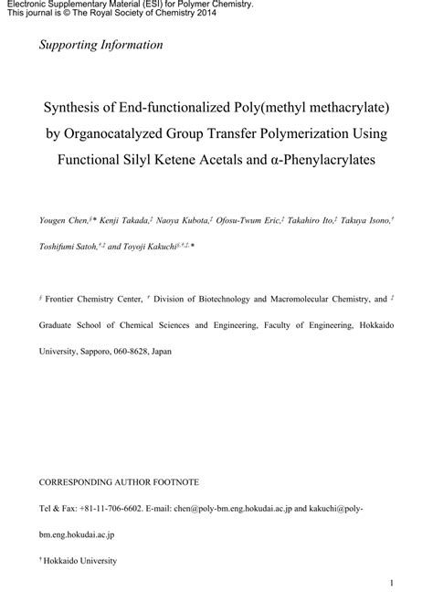 Pdf Synthesis Of End Functionalized Poly Methyl Methacrylate By Organocatalyzed Group