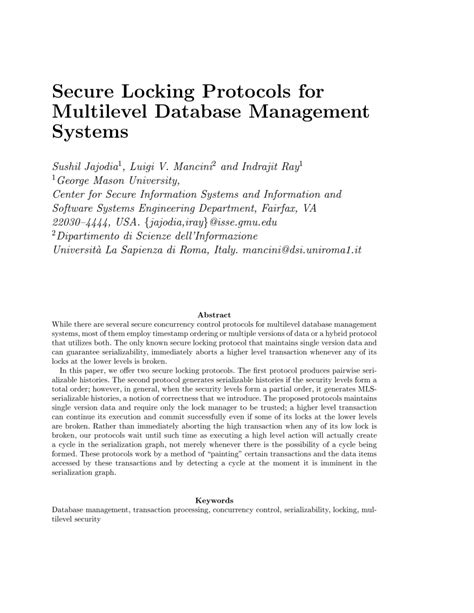 Pdf Secure Locking Protocols For Multilevel Database Management Systems