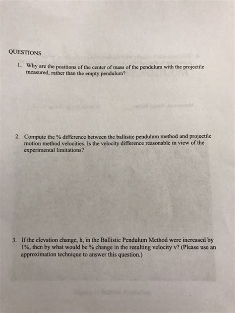 Solved Experiment 10 The Ballistic Pendulum Equipment