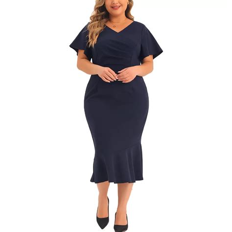 Womens Plus Size Wrap V Neck Ruffled Short Sleeve Cocktail Dresses