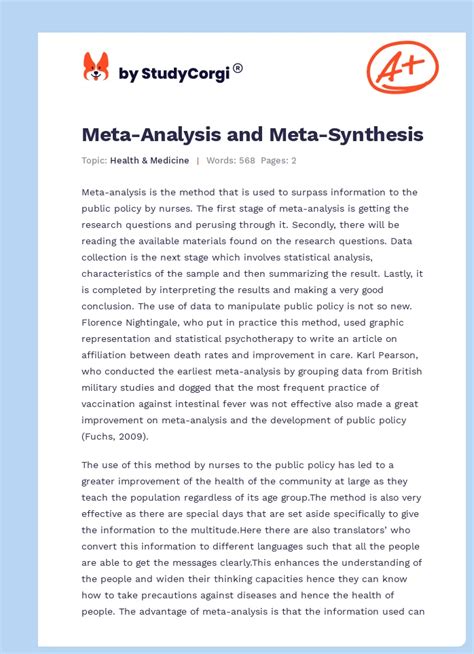 Meta Analysis And Meta Synthesis Free Essay Example