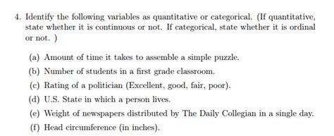 Solved Identify The Following Variables As Quantitative Or