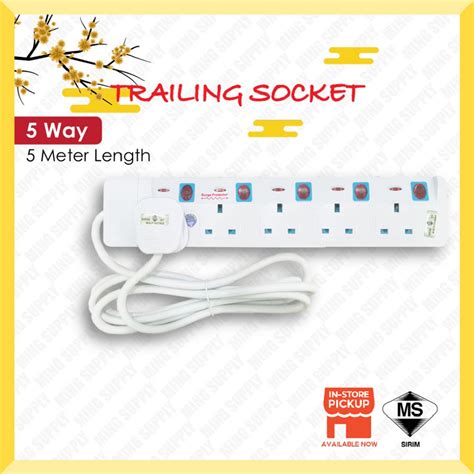 [sirim] 5m Extension Trailing Socket W Neon Plug Adaptor Multiple Universal Adapter Cord 4 Gang