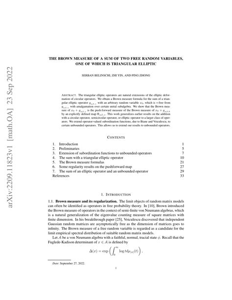 Pdf The Brown Measure Of A Sum Of Two Free Random Variables One Of Which Is Triangular Elliptic