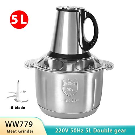 대용량 전기 식품 야채 고기 분쇄기 5l 스테인레스 스틸 민서 프로세서 슬라이서 주방용 기계 Aliexpress